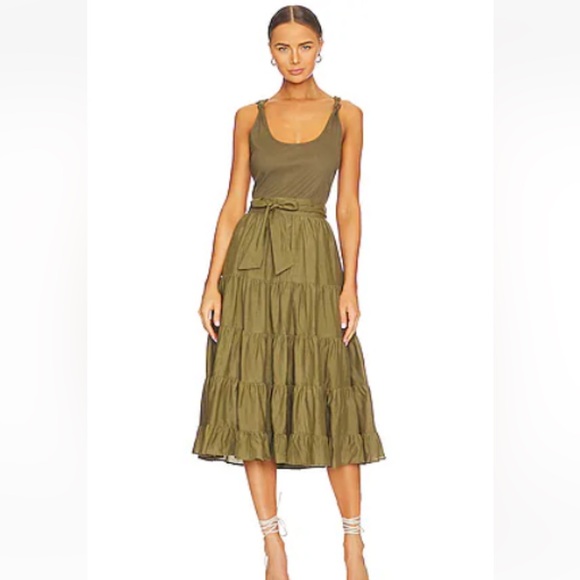PAIGE | Dresses | Samosa Dress In Dark Brushed Olive Tiered Skirt Paige ...